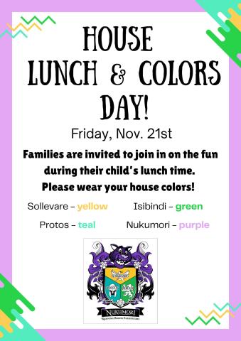 House Color Day and House Lunch | Running Brook Elementary School